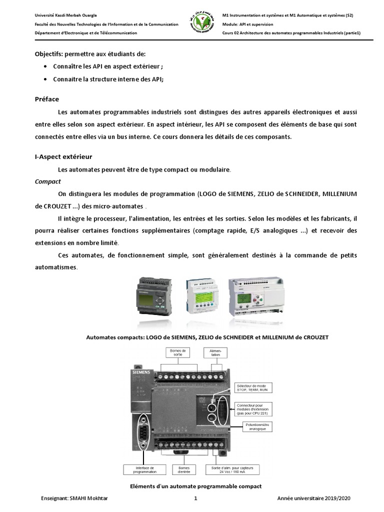Cours 02 Architecture Des Automates Programmables Industriels - Partie1 ...