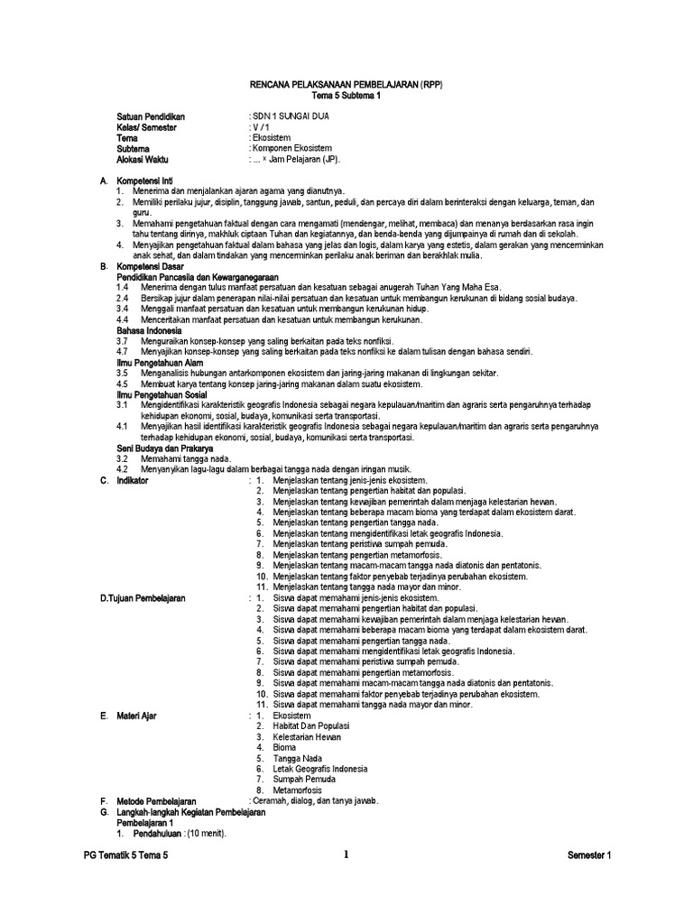 RPP Kelas 5 Tema 5 | PDF | Seni & Disiplin Bahasa | Kajian Bahasa Asing
