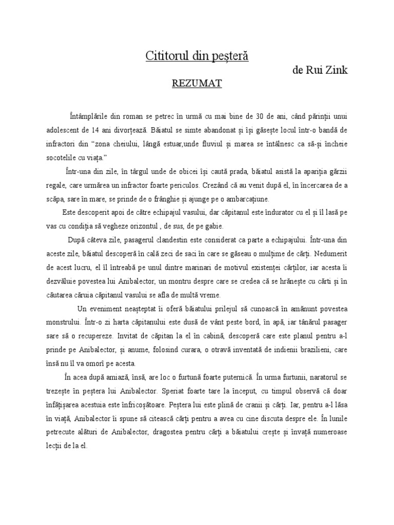 Cititorul Din pestera-REZUMAT | PDF