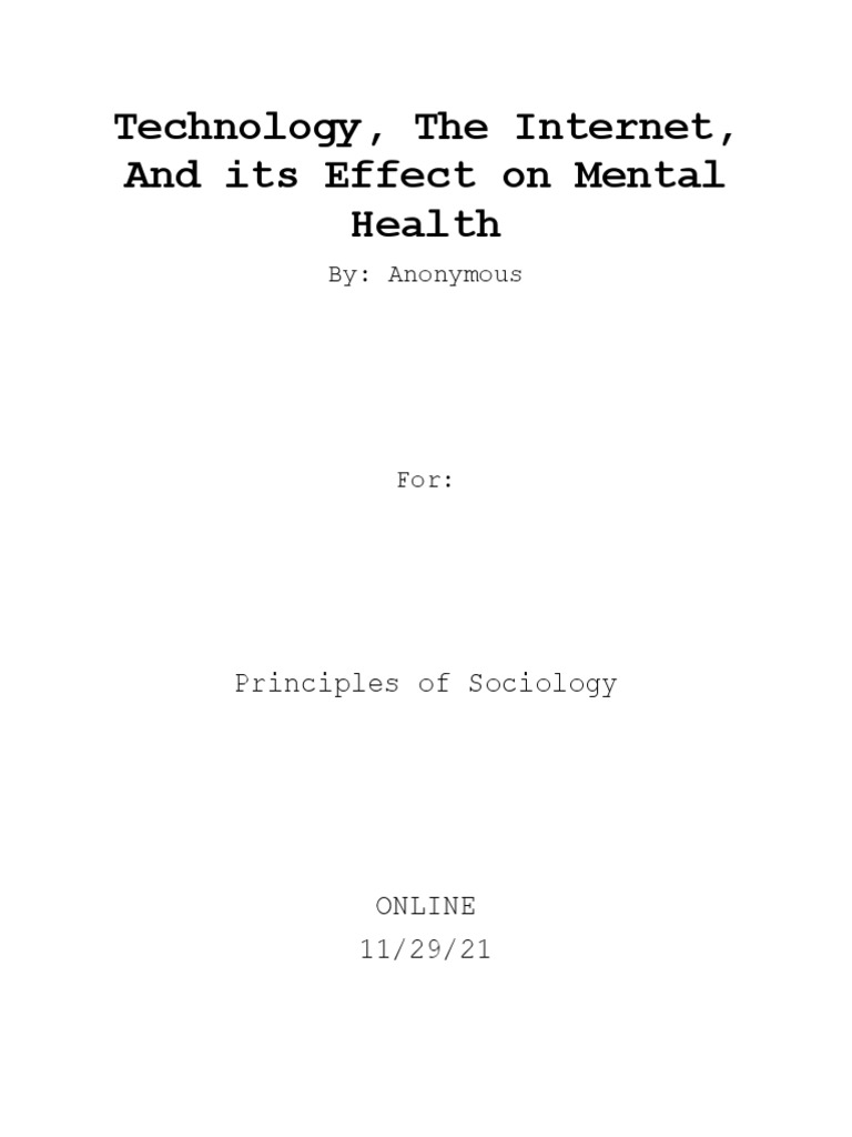 Technology and Mental Health | PDF | Popular Culture & Media Studies ...