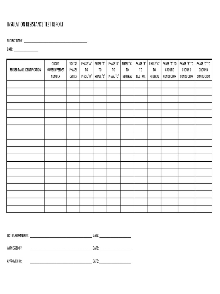 Insulation Resistance Test Form | PDF