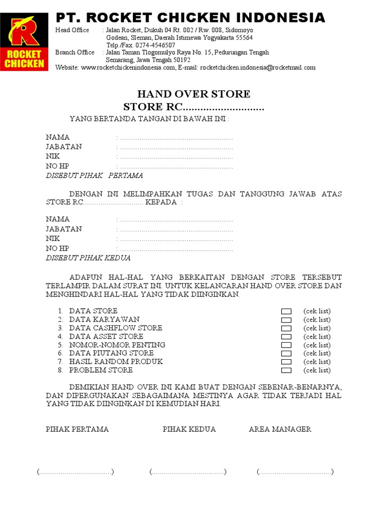 Form Hand Over Store | PDF | Bisnis | Komputer