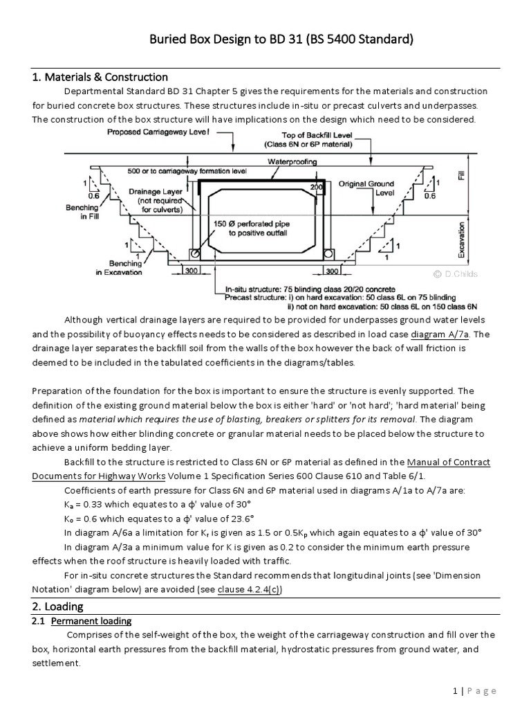 Buried Box Design To BD 31 (BS 5400 Standard) | PDF | Force | Bending