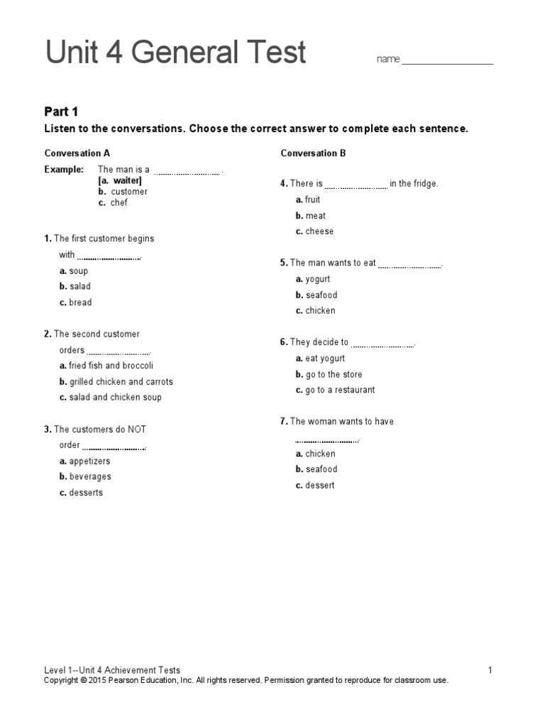 Unit 4 General Test: Listen To The Conversations. Choose The Correct ...