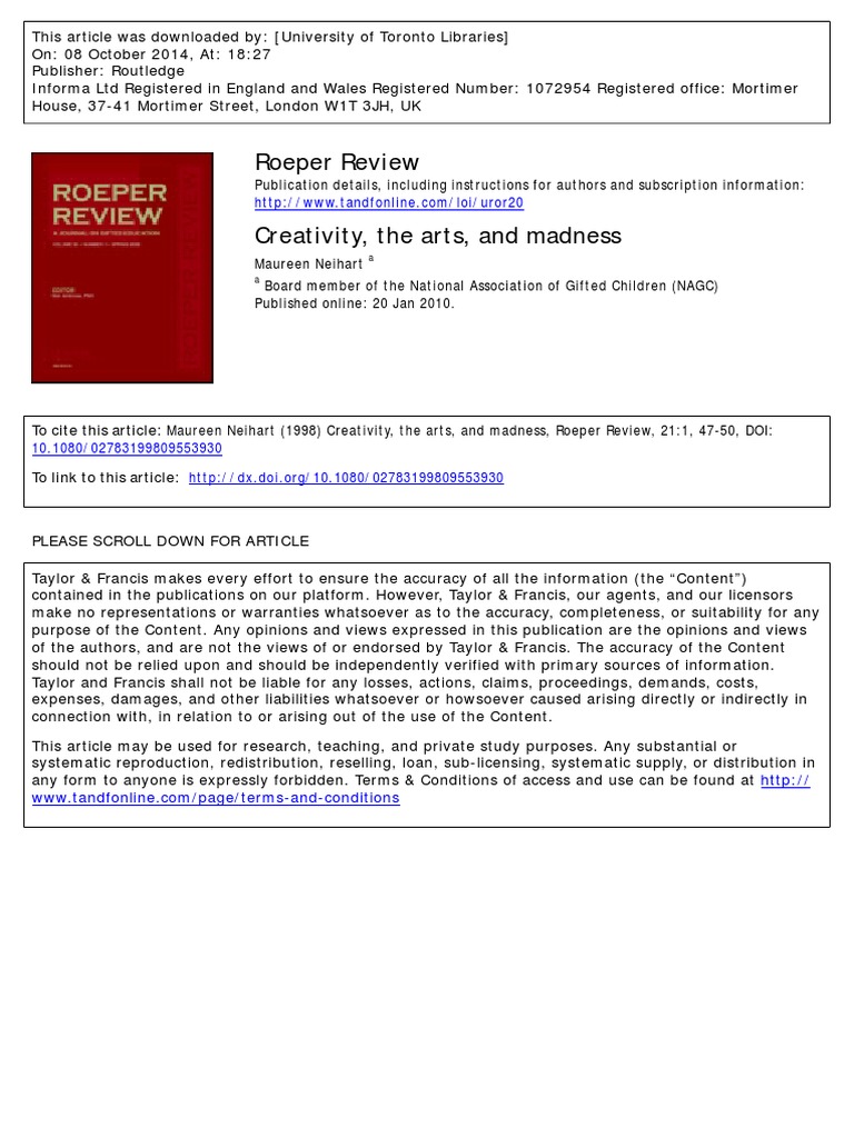 Creativity and Madness Connection | PDF | Mania | Mental Disorder