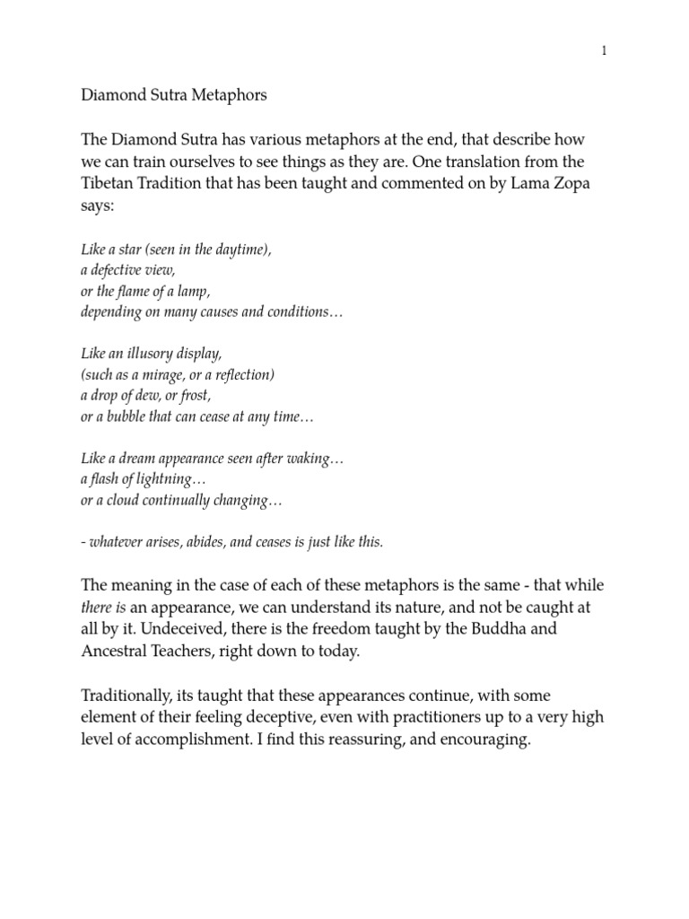Diamond Sutra Metaphors | PDF | Mind | Concept