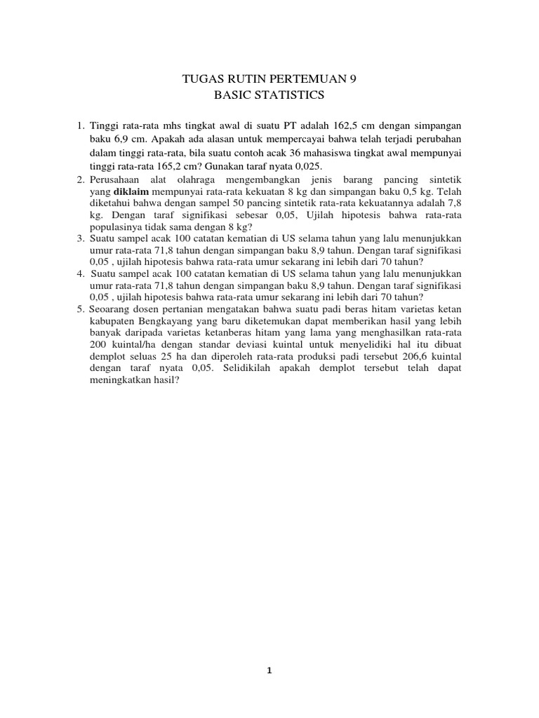 Tugas Rutin 9 Basic Statistics | PDF | Memasak, Makanan, & Anggur ...
