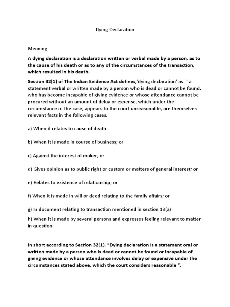 Dying Declaration | PDF | Evidence (Law) | Judgment (Law)