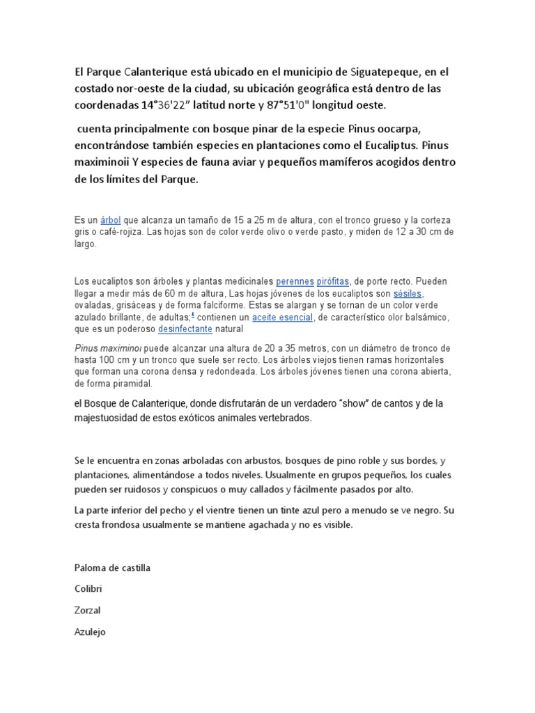 Parque Calanterique en Siguatepeque | PDF