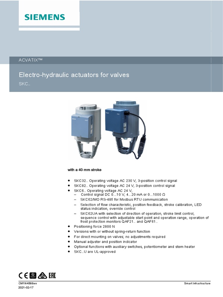 Electro-Hydraulic Actuators For Valves: Acvatix™ | PDF | Valve | Actuator