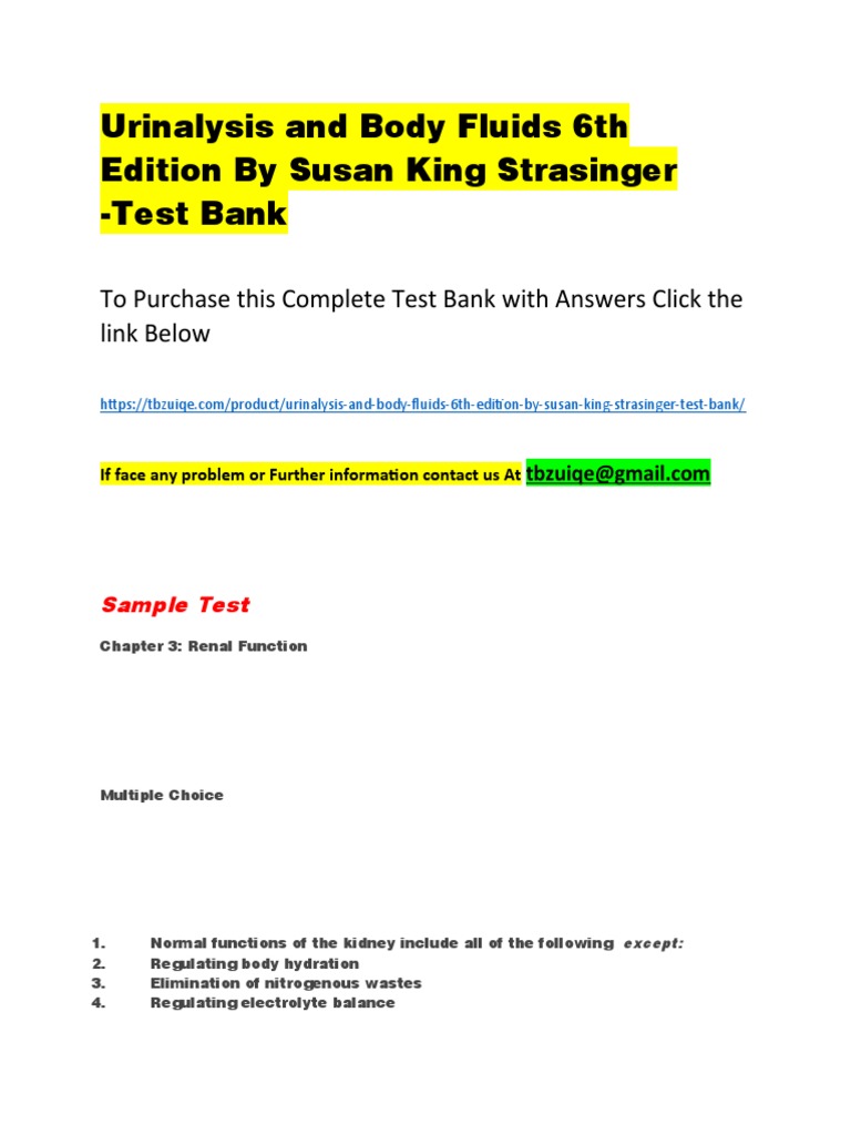 Urinalysis and Body Fluids 6th Edition by Susan King Strasinger Test ...