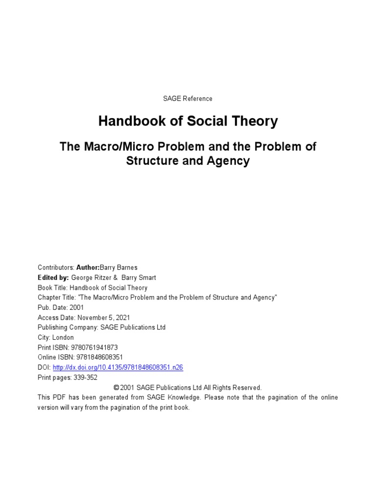 The Macro-Micro Problem and The Problem of Structure and Agency | PDF ...