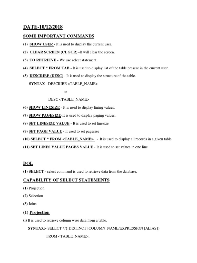 SQL Notes | PDF | Software Design | Databases SQL Notes | PDF | Software Design | Databases
