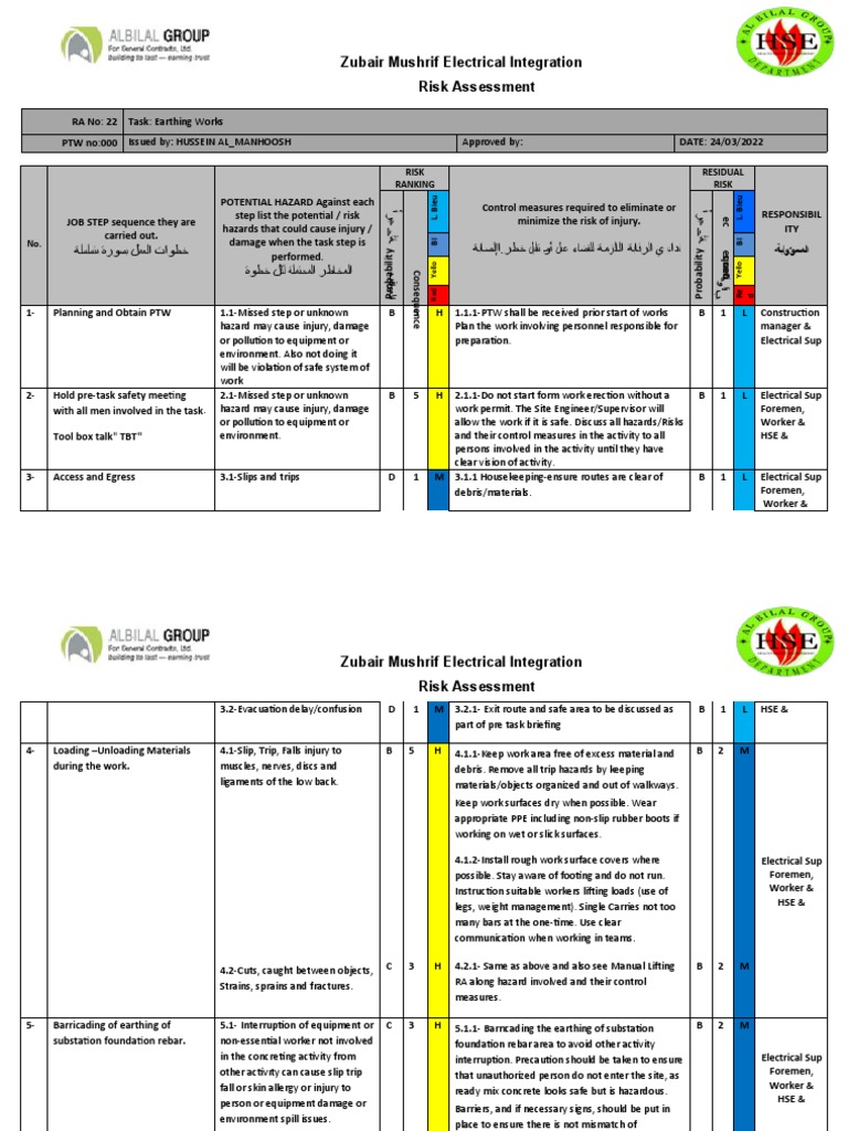 ZMDEI-AB-24-03-2022 Earthing Works Risk assessment-NO | PDF | Welding ...