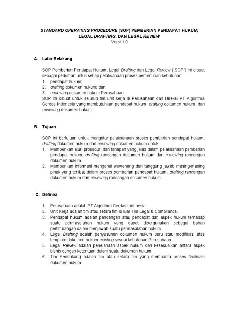 SOP Pendapat Hukum, Legal Drafting Dan Legal Review | PDF SOP Pendapat Hukum, Legal Drafting Dan Legal Review | PDF