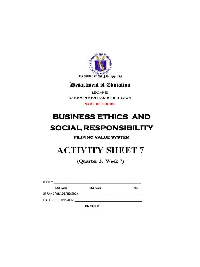 Activity Sheet 7: Business Ethics and Social Responsibility | PDF ...