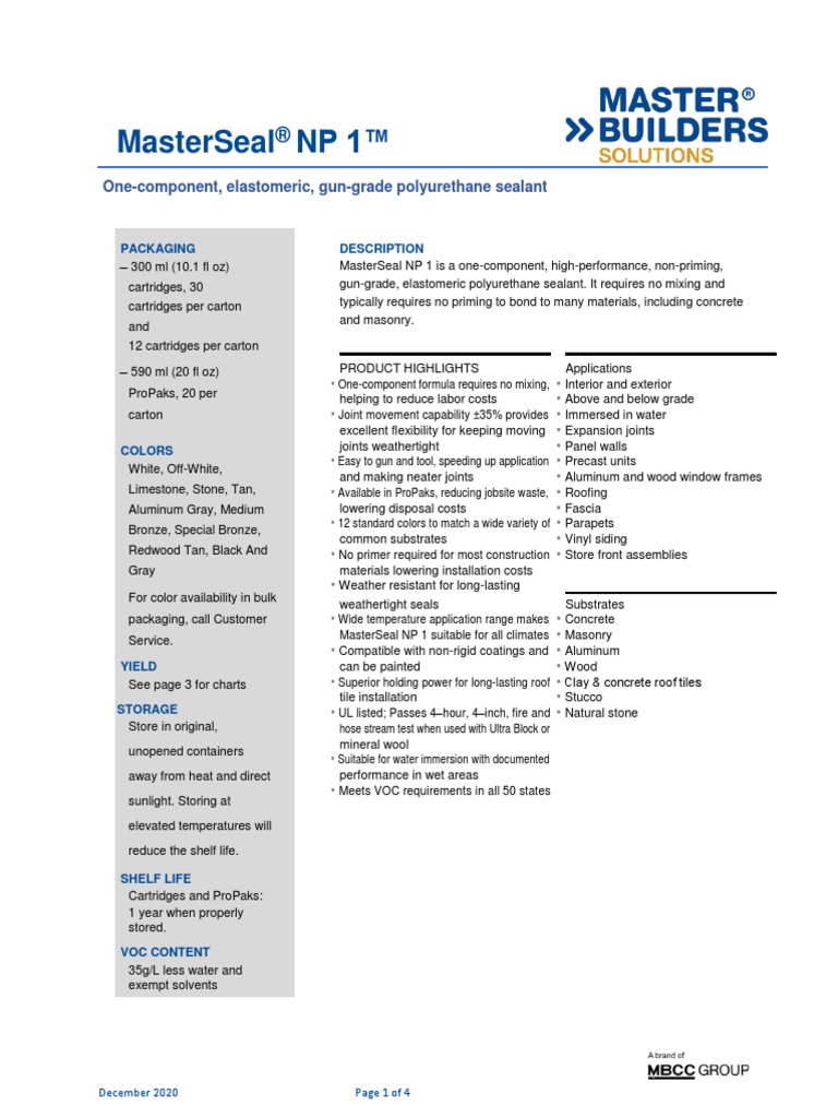 Masterseal NP 1 Tds | PDF
