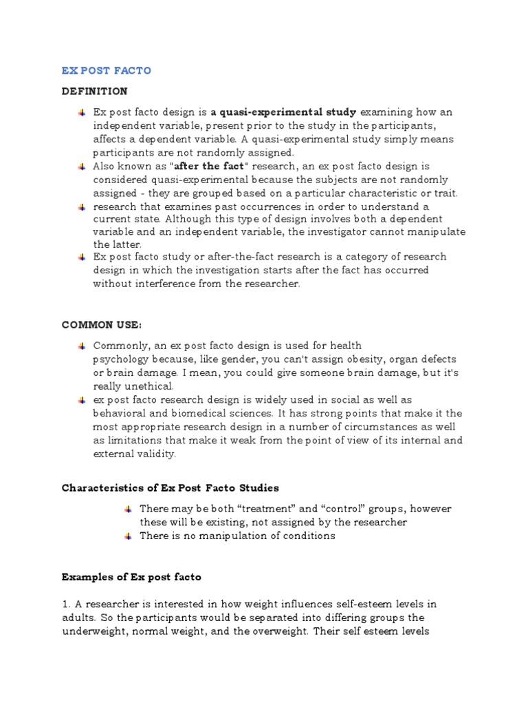 Characteristics of Ex Post Facto Studies | PDF | Behavioural Sciences ...