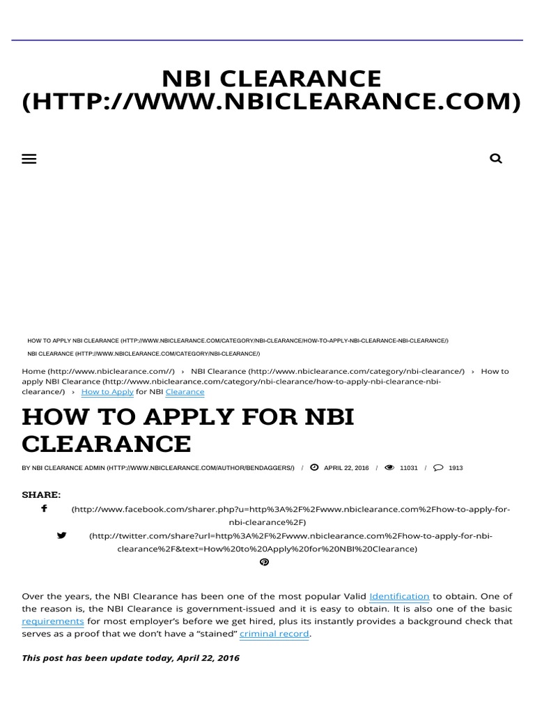 How To Apply For NBI Clearance | PDF | Identity Document | Fingerprint