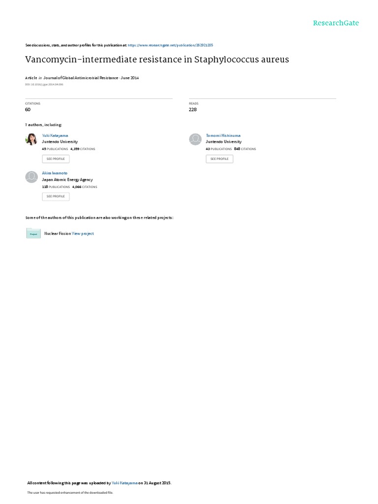 Vancomycin Intermediate Resistance In Staphylococc Pdf Staphylococcus Aureus Methicillin