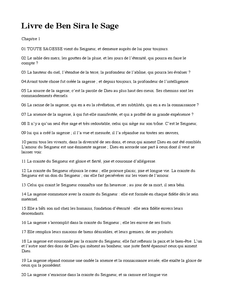 Livre de Ben Sira Le Sage | PDF | Dieu | Bonheur