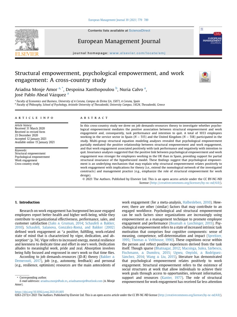 Structural Empowerment, Psychological Empowerment, and Work Engagement ...