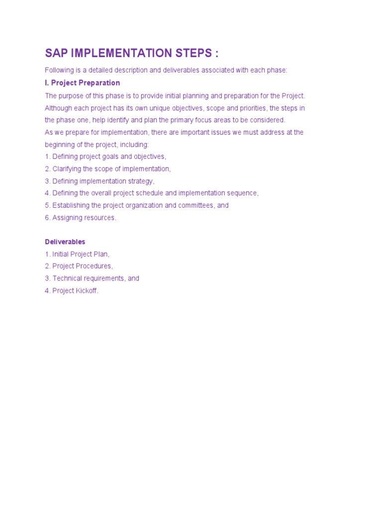 Sap Implementation Steps:: I. Project Preparation | PDF | Enterprise ...