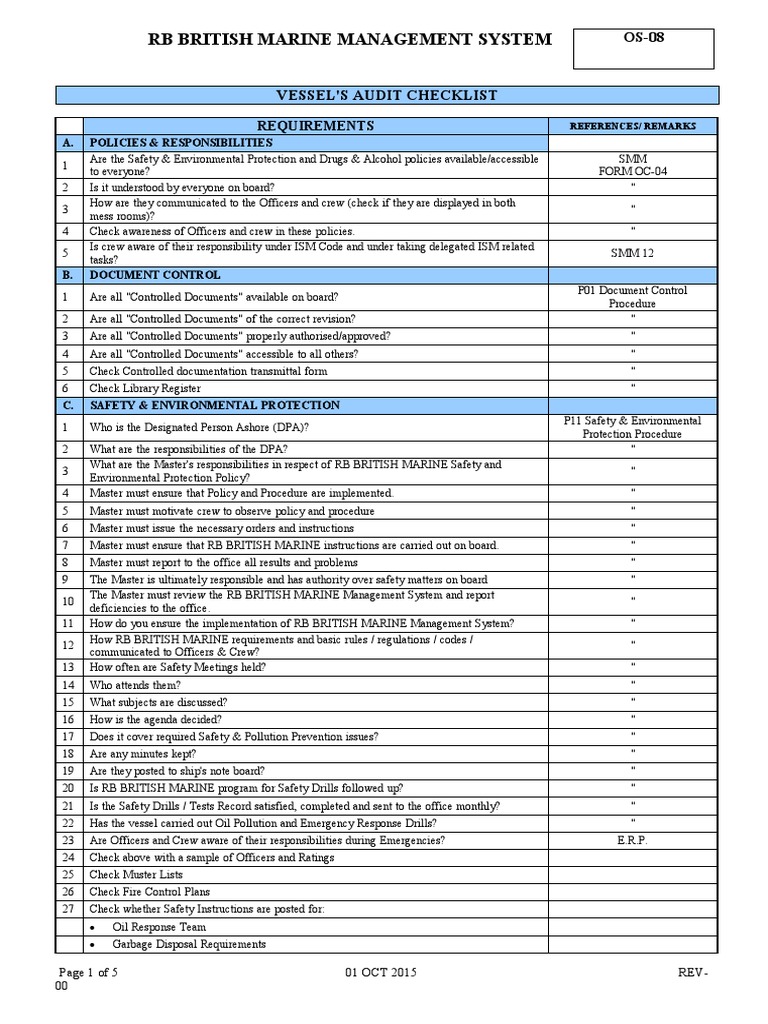 OS-08 Vessel Audit Checklist | PDF