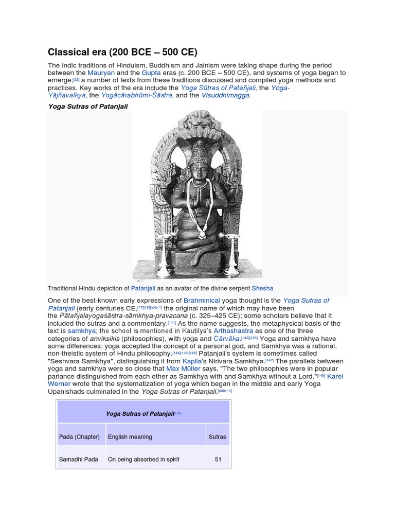 Classical Era (200 BCE - 500 CE) :, The, The | PDF | Yoga | Yoga Sutras ...