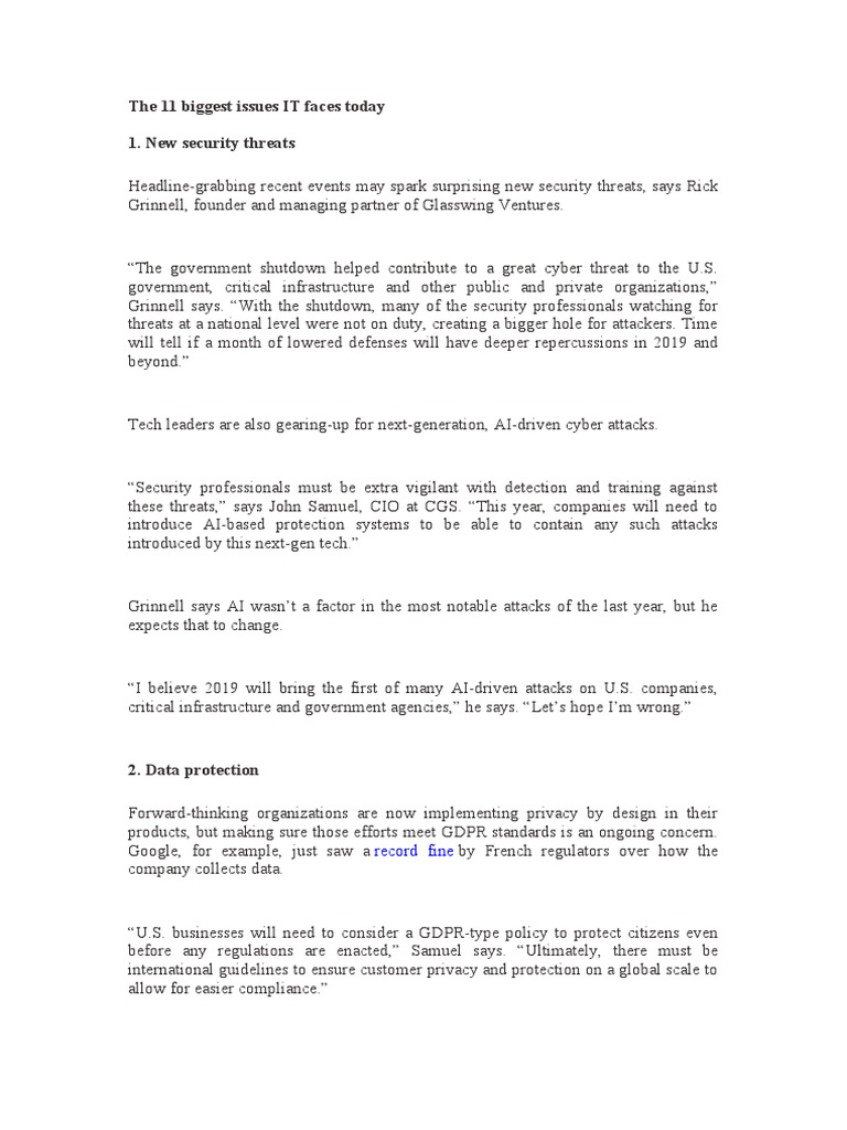 The 11 Biggest Issues IT Faces Today | PDF