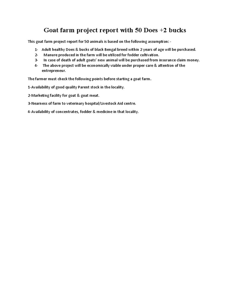 Goat Farm Project Report With 50 Does +2 Bucks: 1-Availability of Good ...