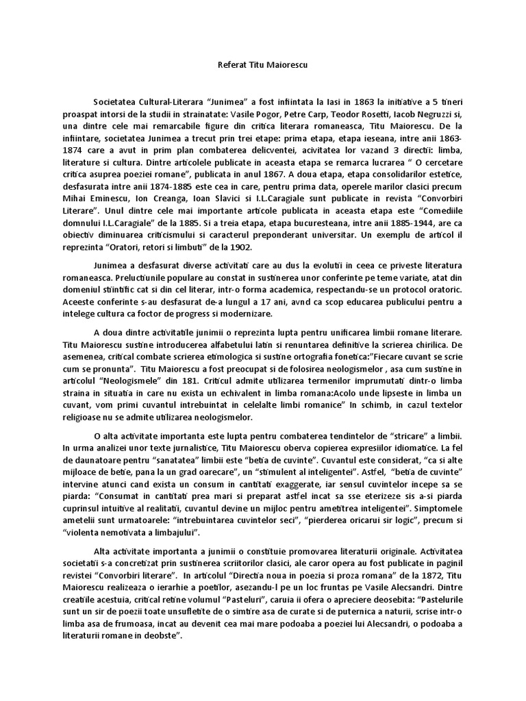 Referat Titu Maiorescu | PDF