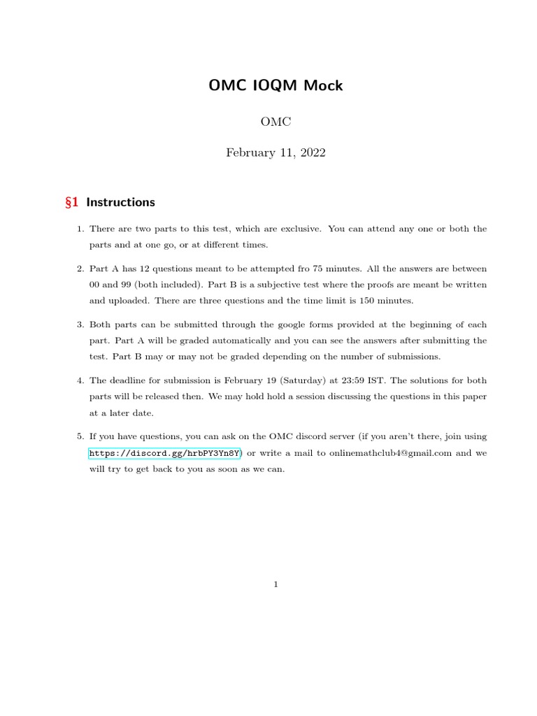 Omc Ioqm Mock | PDF | Abstract Algebra | Algebra
