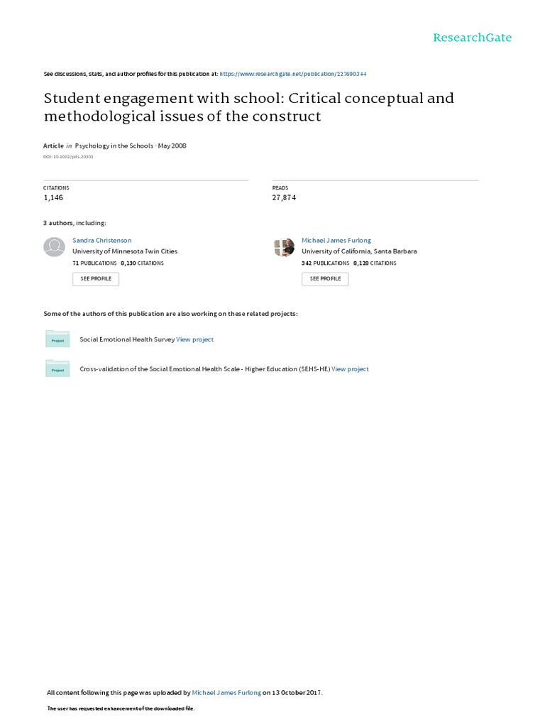 Appleton-Engagement Theory | PDF | Motivational | Motivation