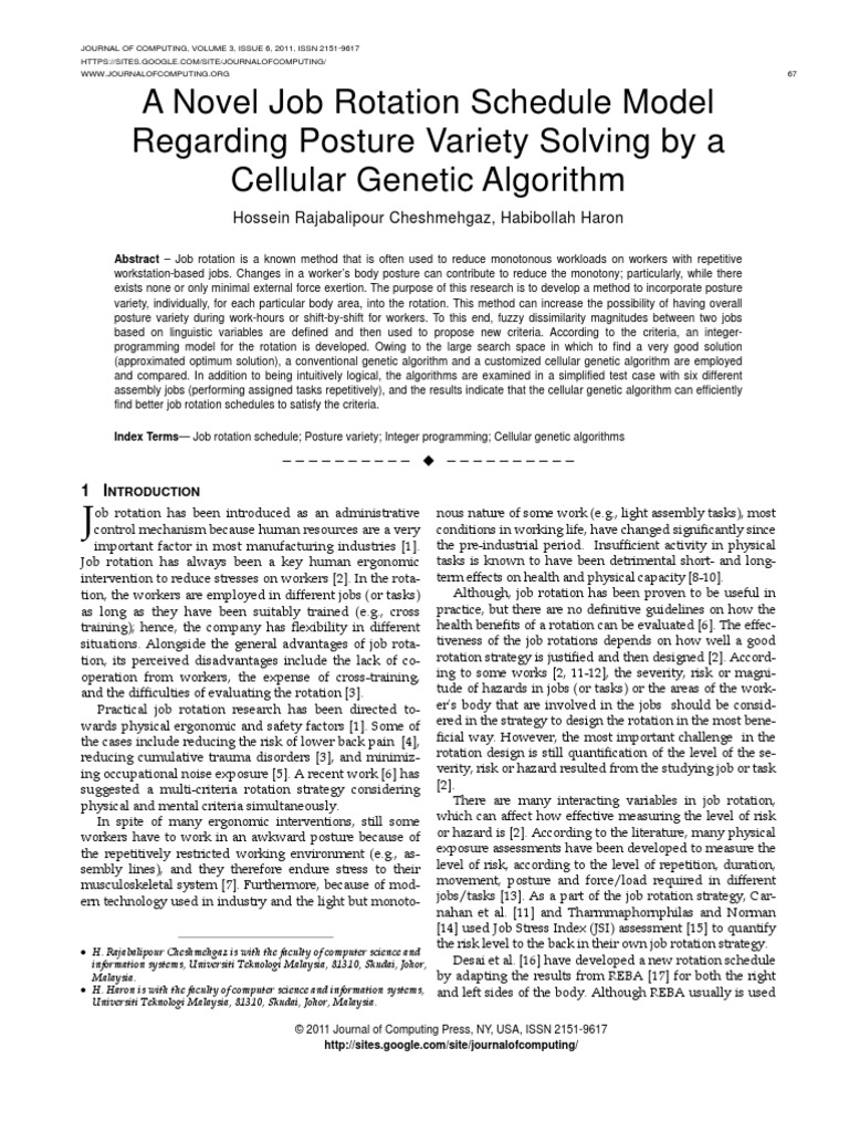 A Novel Job Rotation Schedule Model Regarding Posture Variety Solving by A Cellular Genetic ...