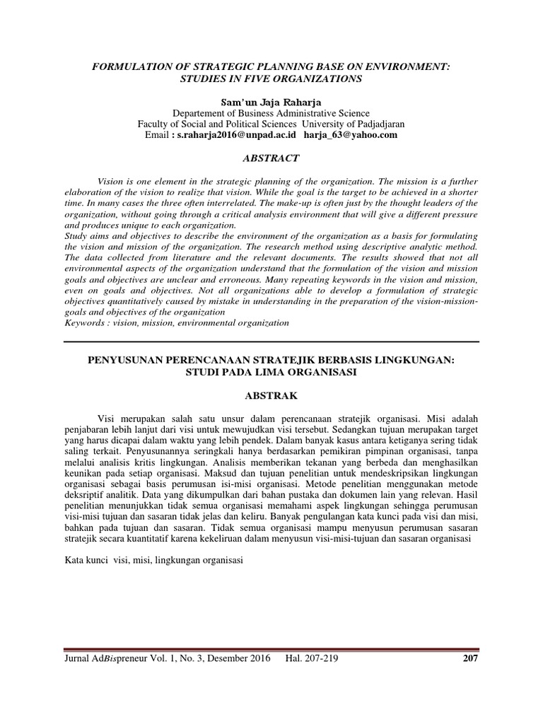 Sam'un Jaja Raharja: Formulation of Strategic Planning Base On ...