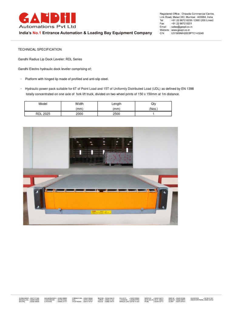 Dock Leveler - Technical Specifications | PDF | Elevator | Actuator