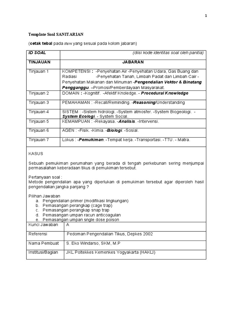 Soal Ujian Kompetensi - Pengendalian Vektor | PDF