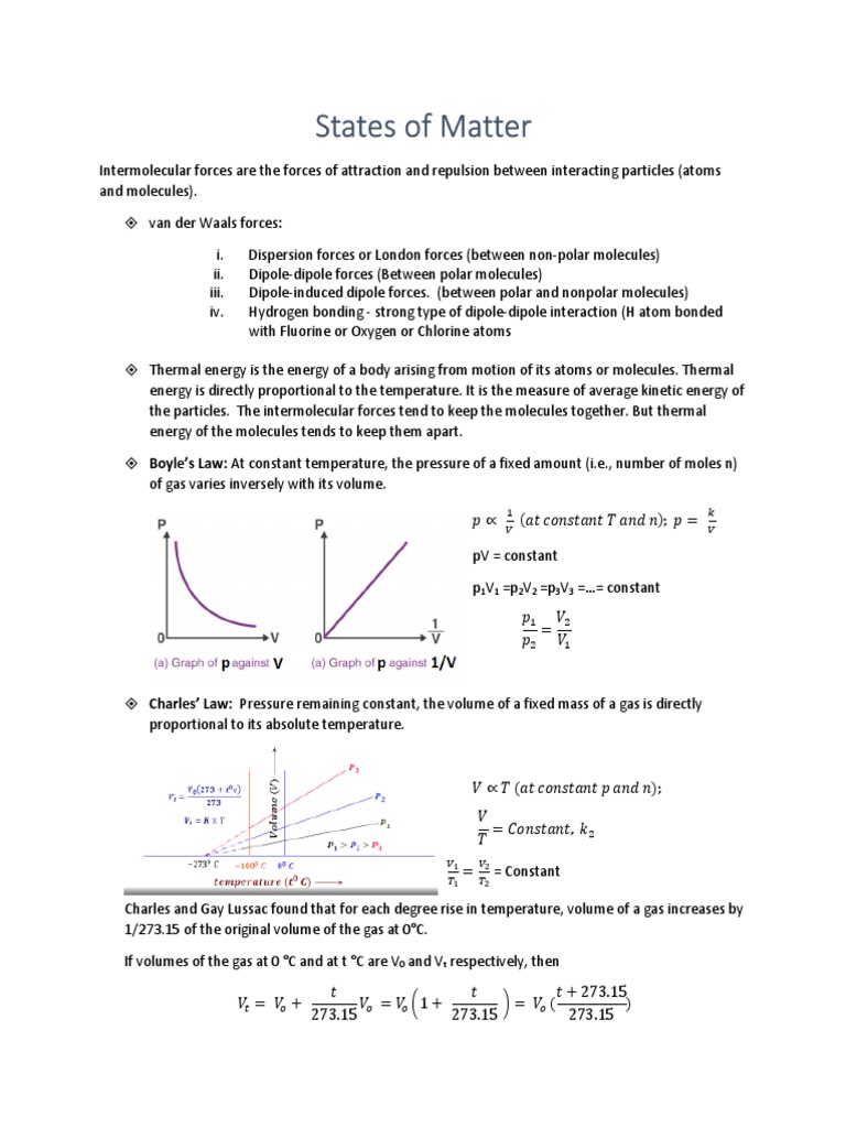 States of Matter Examnotes | PDF | Gases | Intermolecular Force