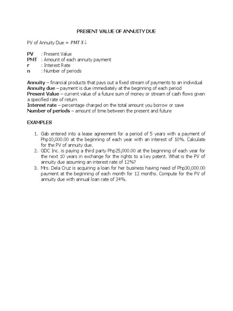 Present Value of Annuity Due | PDF | Finance & Money Management