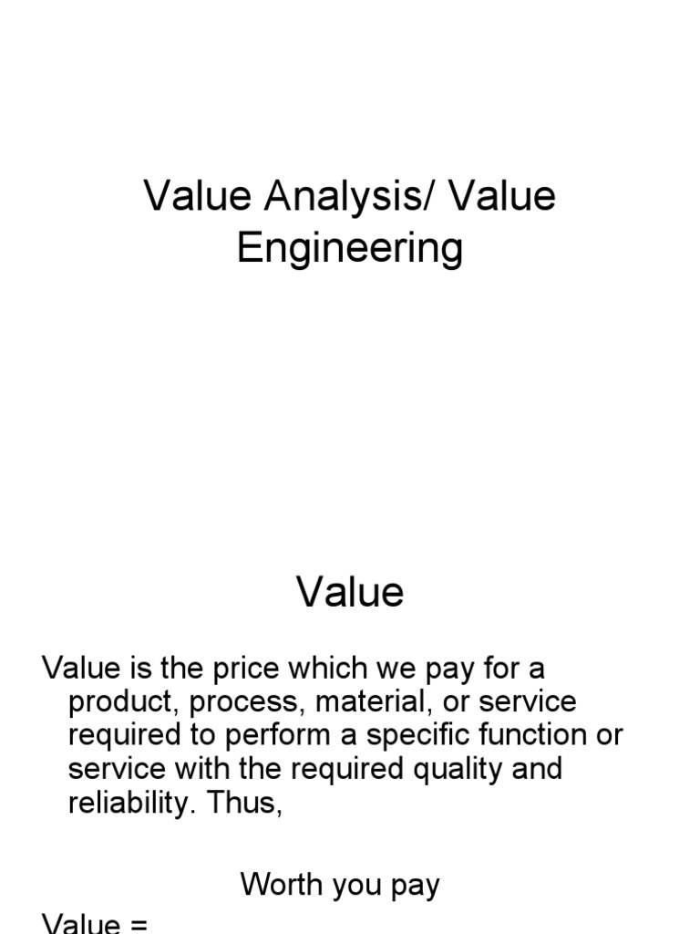 Value Analysis/ Value Engineering | PDF | Procurement | Value (Economics)