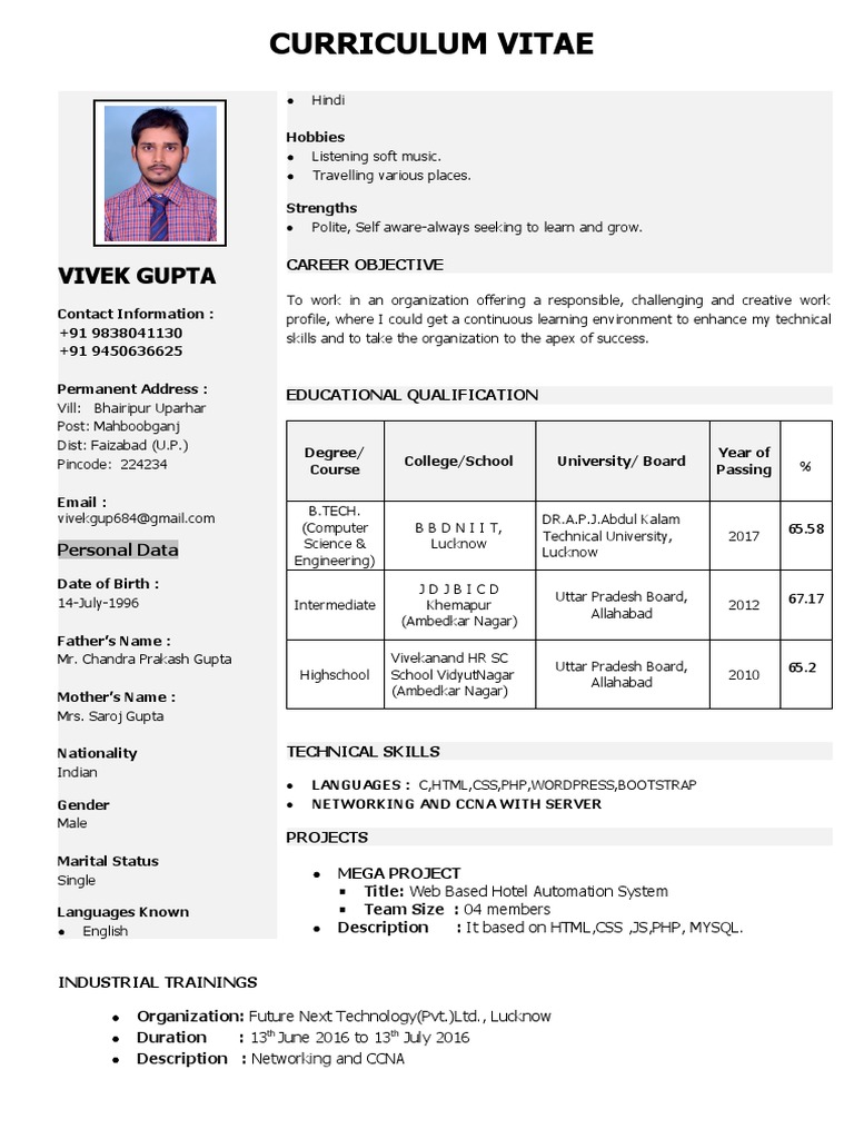 Curriculum Vitae: Vivek Gupta | PDF | Computing