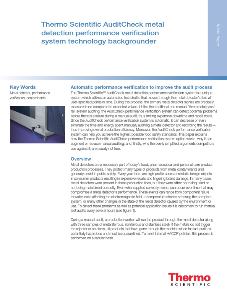 Auditcheck Performance of Metal Detector | PDF | Metal Detector ...