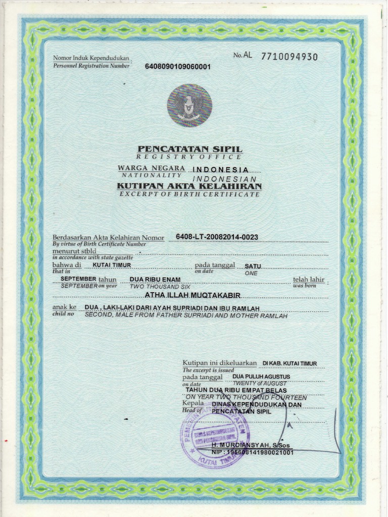 Akte Kelahiran Atha | PDF