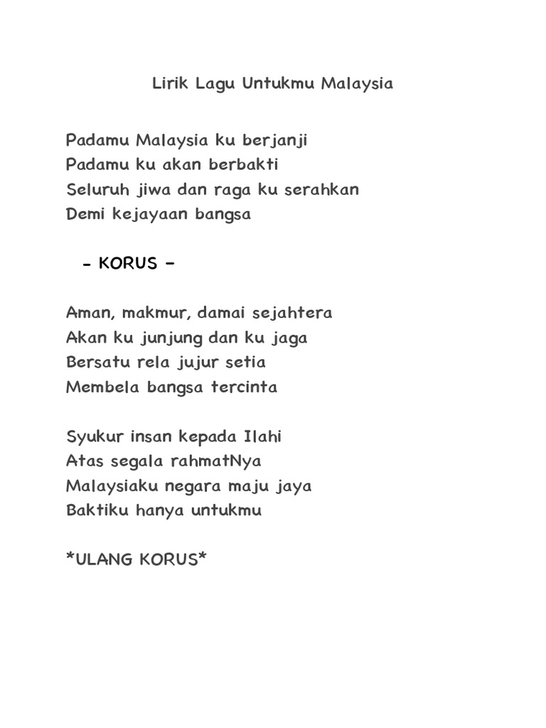 Lirik Lagu Untukmu Malaysia | PDF