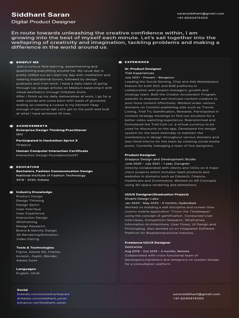 Siddhant Saran - CV-2022-1 - Compressed | PDF | User Interface | Cyberspace