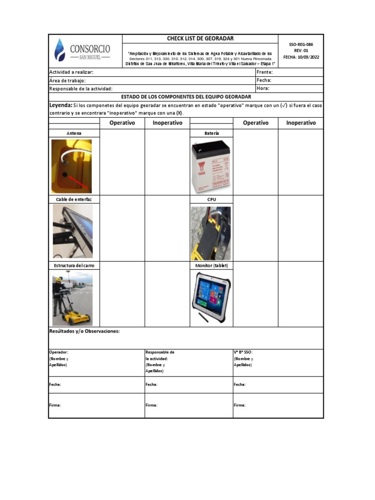 SSO-REG-086 Check List de Georadar | PDF