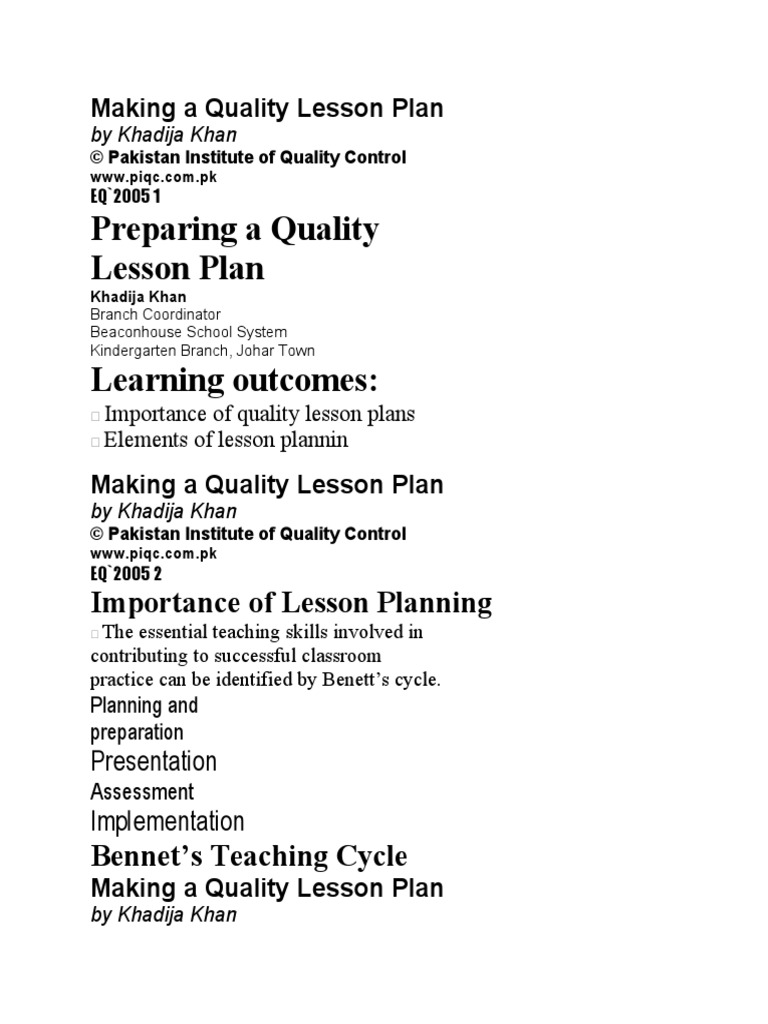 Making A Quality Lesson Plan | Download Free PDF | Lesson Plan ...