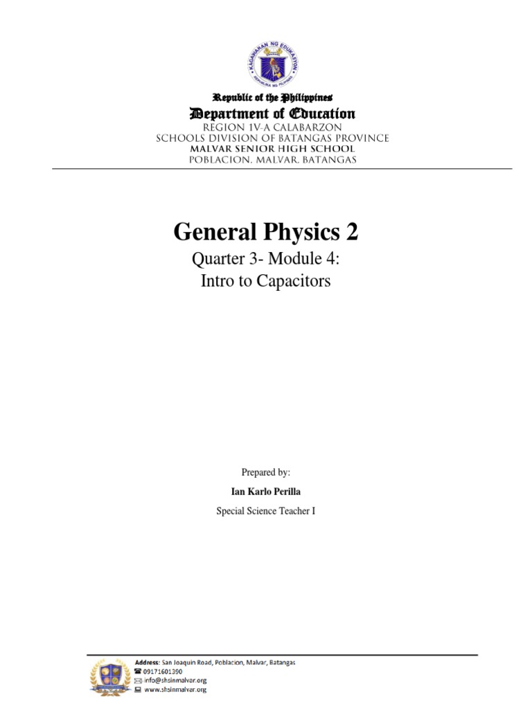 General Physics 2: Quarter 3-Module 4: Intro To Capacitors | PDF ...