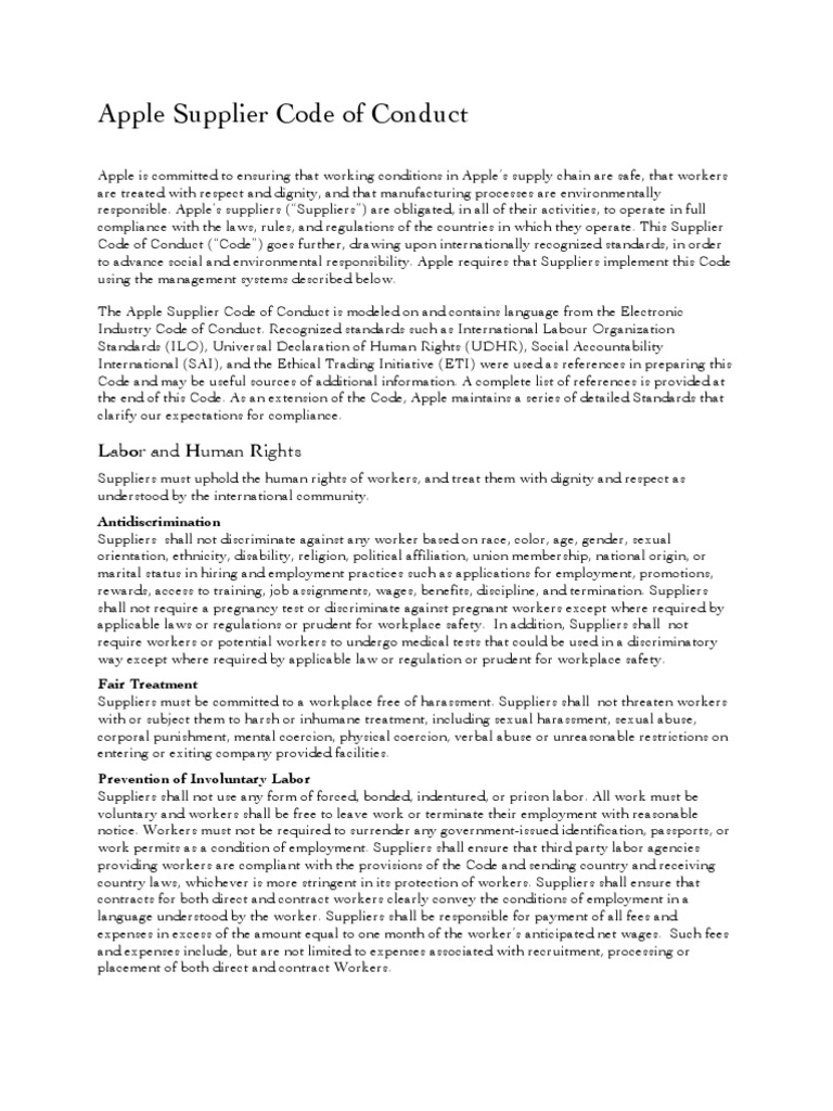 Supplier Code of Conduct V3 1 | PDF | Occupational Safety And Health ...